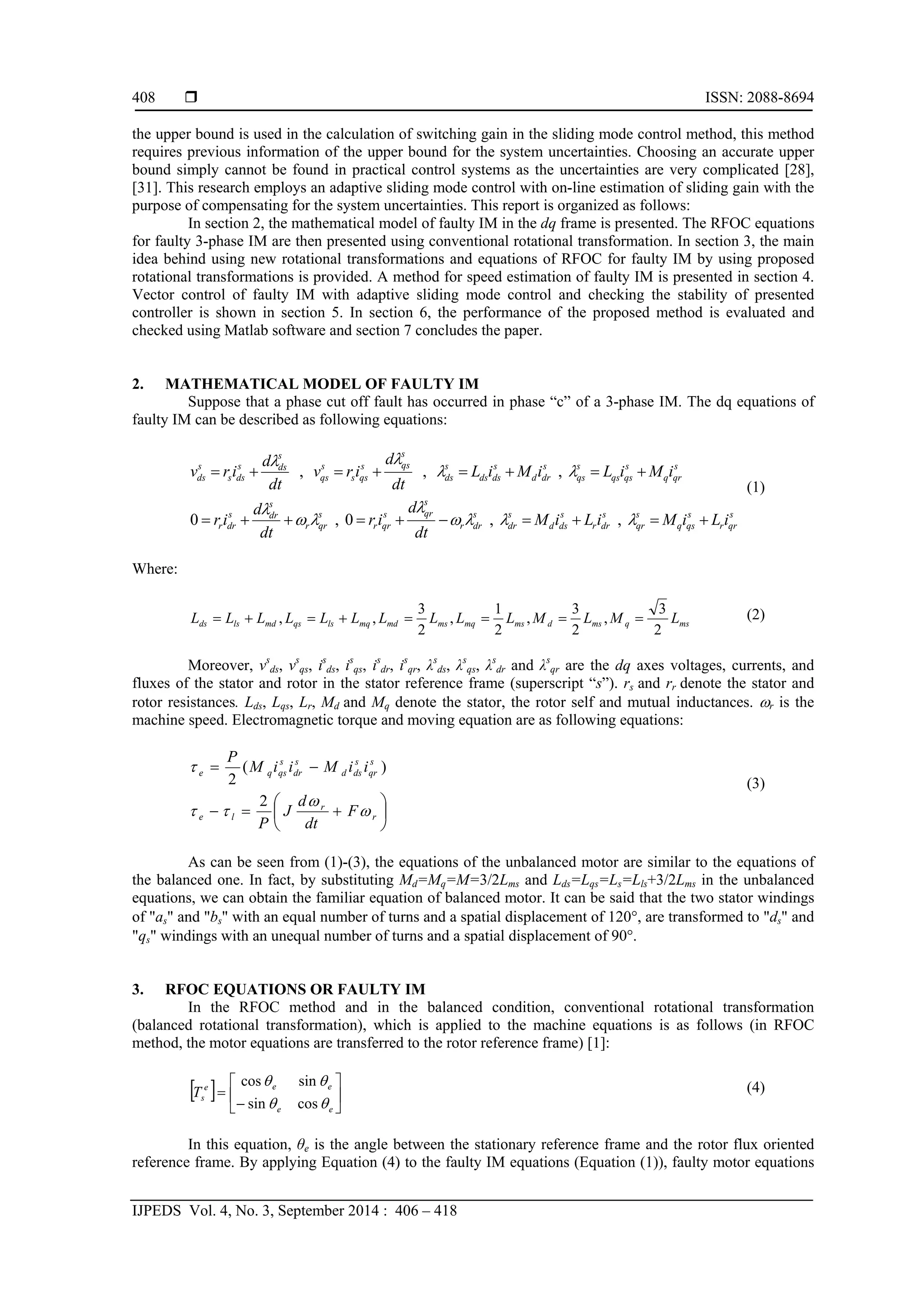Speed Sensorless Vector Control Of Unbalanced Three Phase Induction