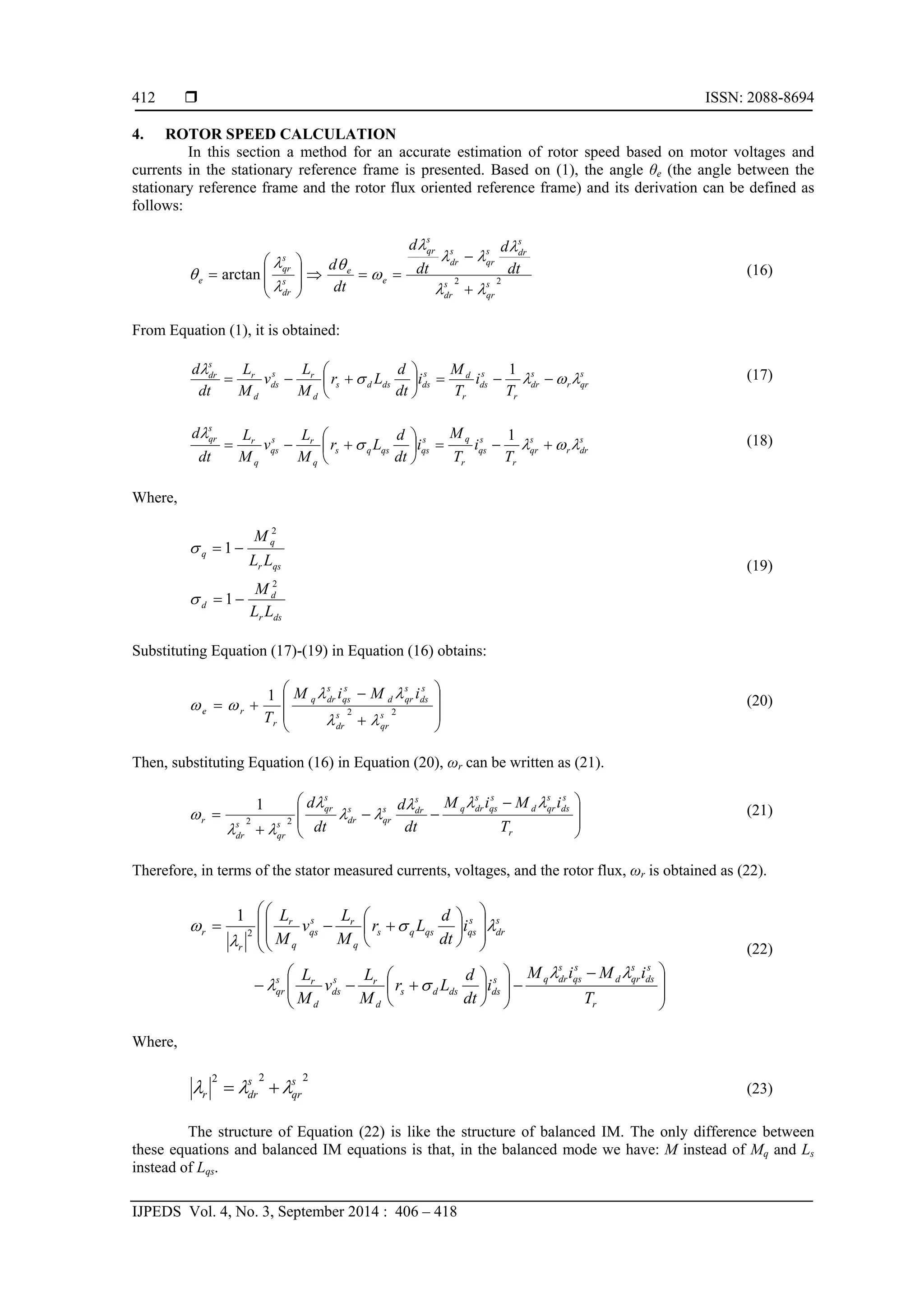 Speed Sensorless Vector Control Of Unbalanced Three Phase Induction