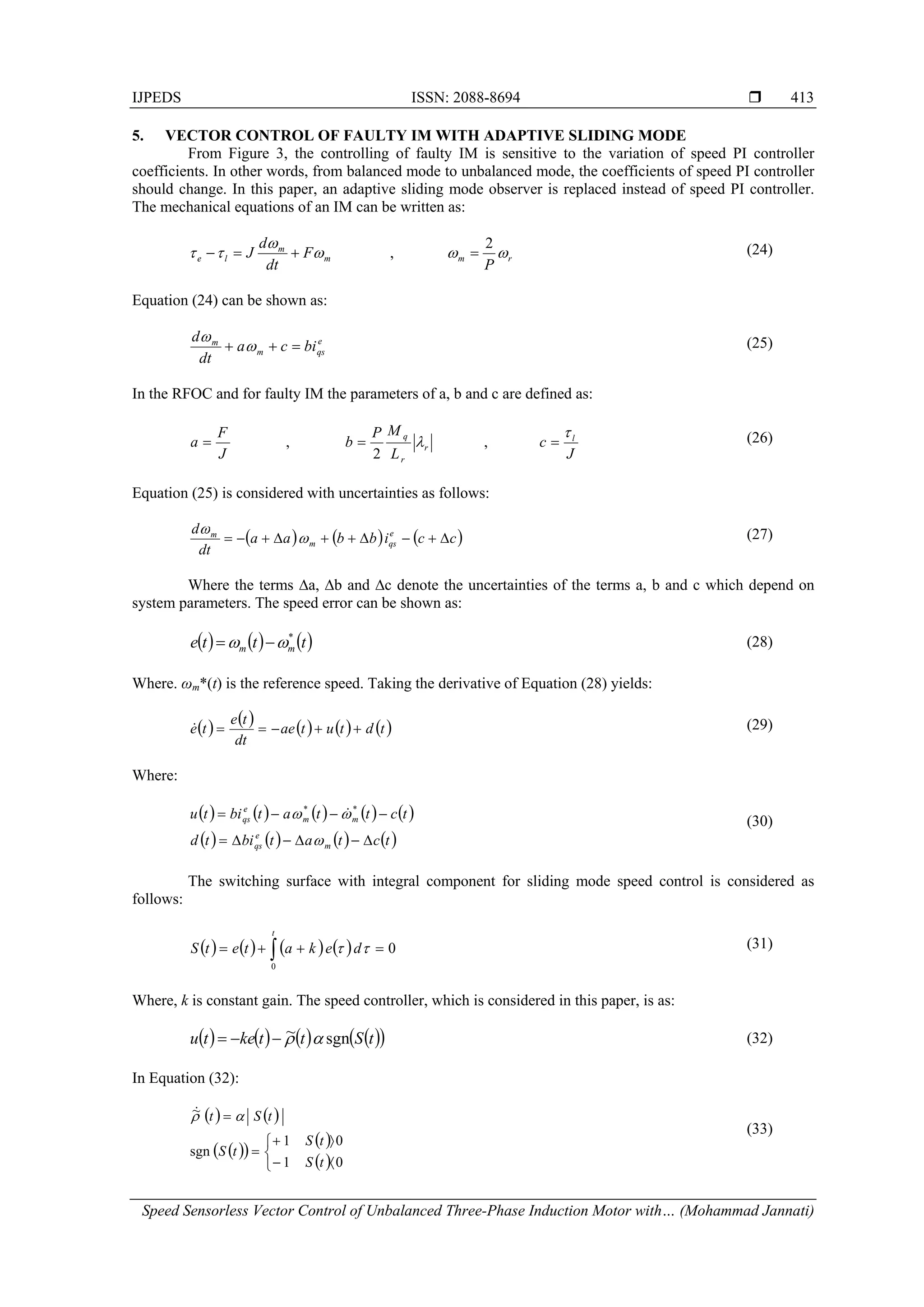 Speed Sensorless Vector Control Of Unbalanced Three Phase Induction