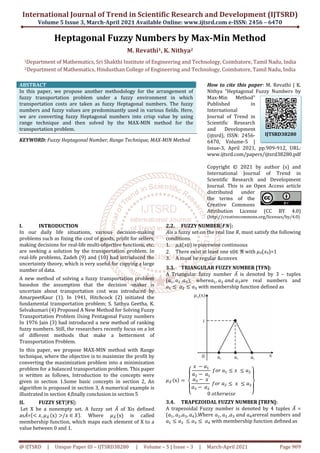 Heptagonal Fuzzy Numbers by Max Min Method | PDF