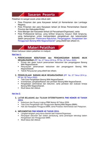 Silabus BimTek *(Ketentuan TERBARU) Pengelolaan dan Penggunaan BARANG MILIK NEGARA & MILIK ...