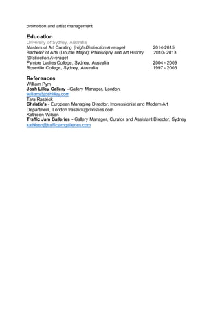 LUCY BOLLINGER ARTS CV 2017 | DOCX | Arts and Crafts | Hobbies & Interests