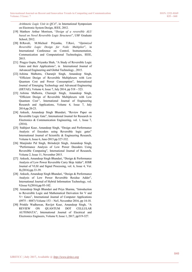 Design and Implementation of Optimized 32-Bit Reversible Arithmetic Logic Unit | PDF