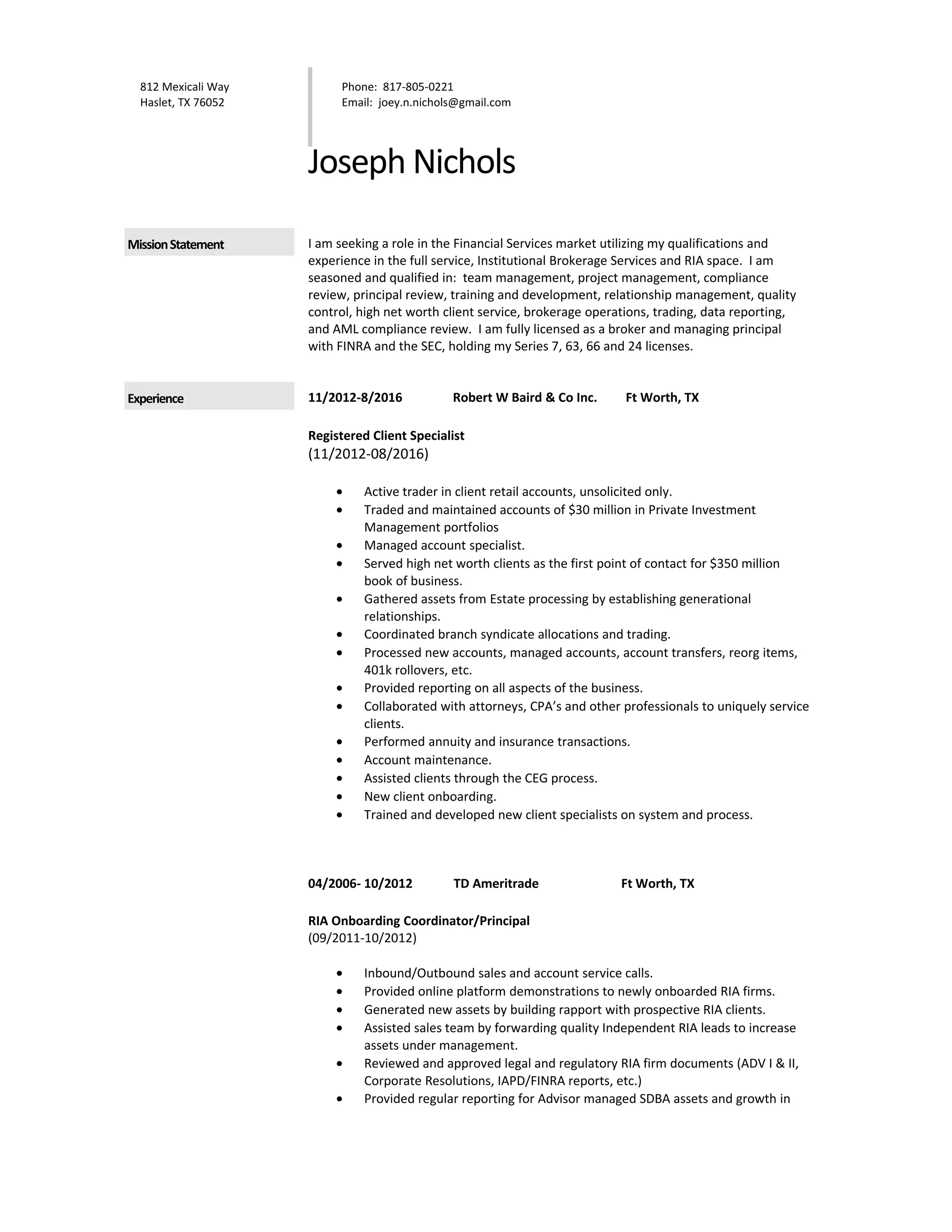 Joseph Nichols Resume | DOC