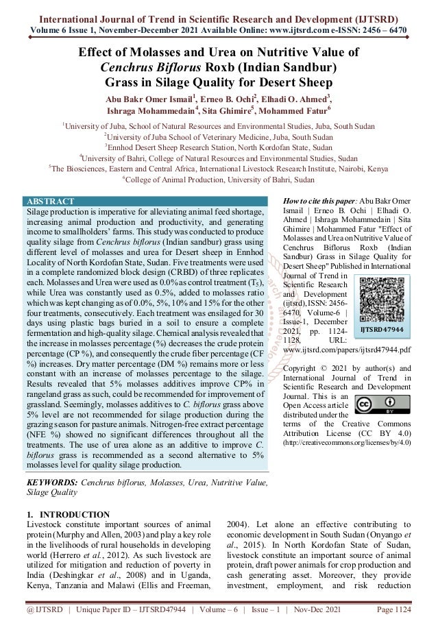 Effect of Molasses and Urea on Nutritive Value of Cenchrus Biflorus ...