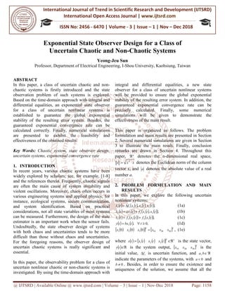 Exponential State Observer Design for a Class of Uncertain Chaotic and Non-Chaotic Systems | PDF