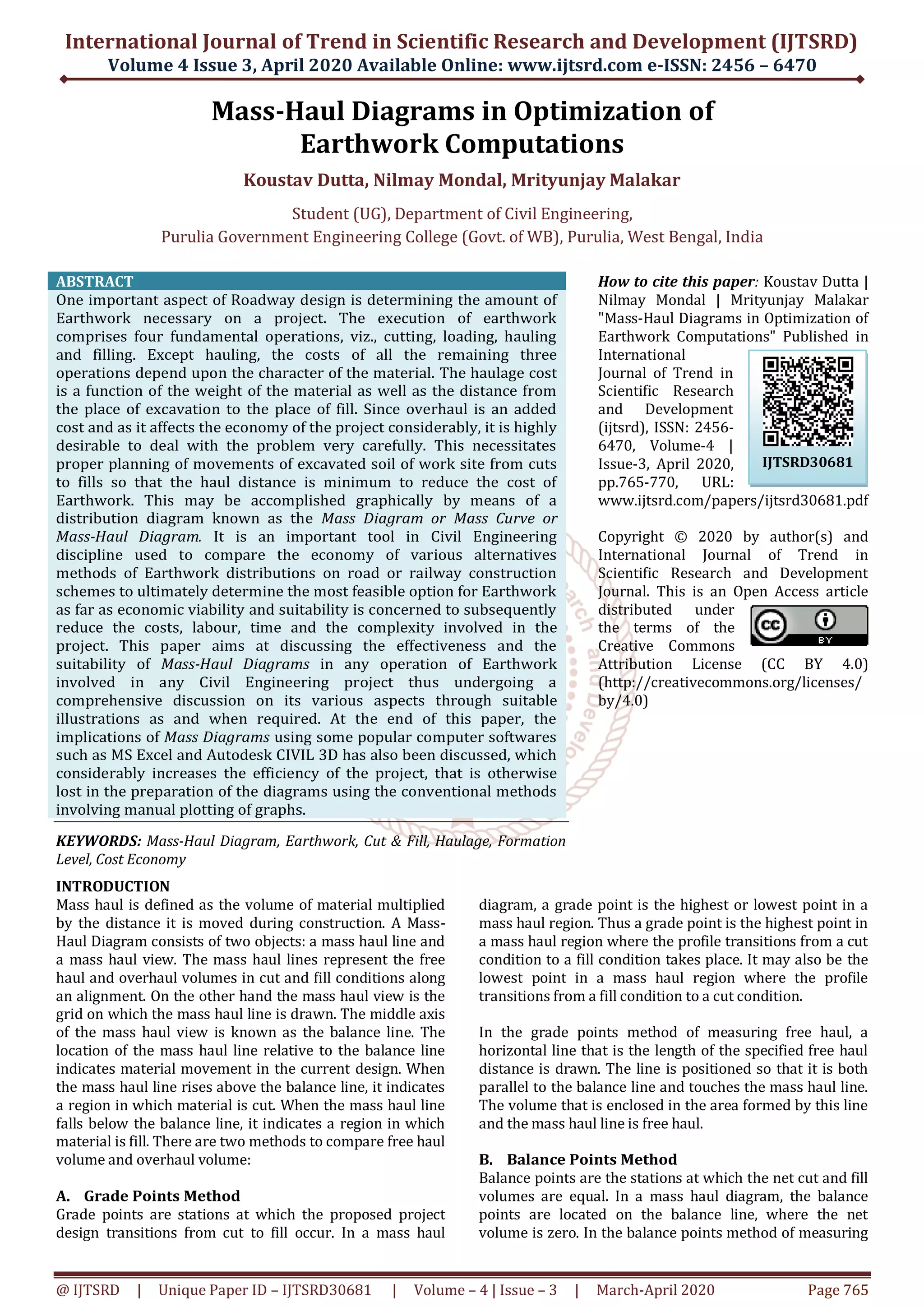 Mass Haul Diagrams in Optimization of Earthwork Computations | PDF