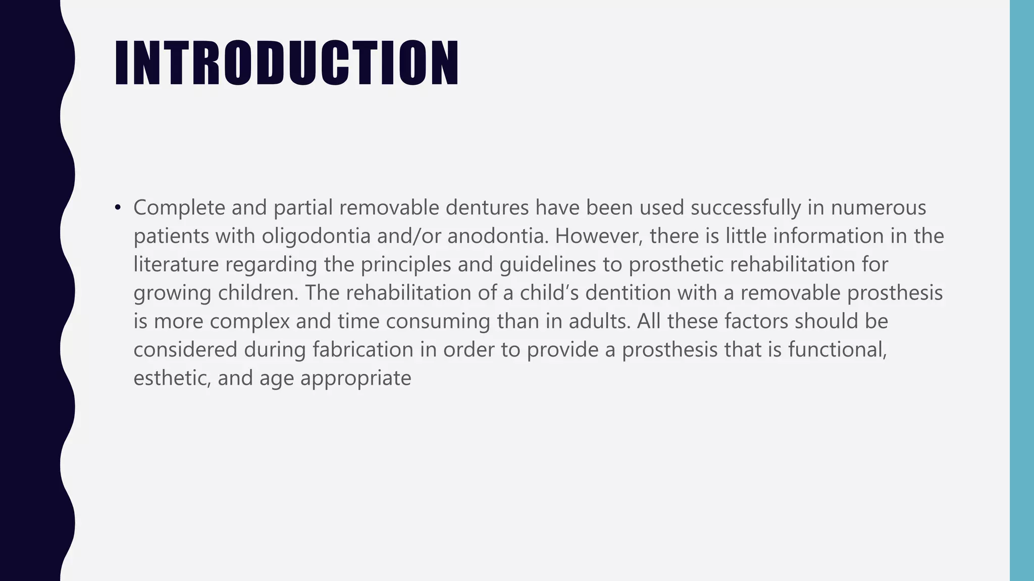 prosthetic tratment of pediatric patient | PPTX