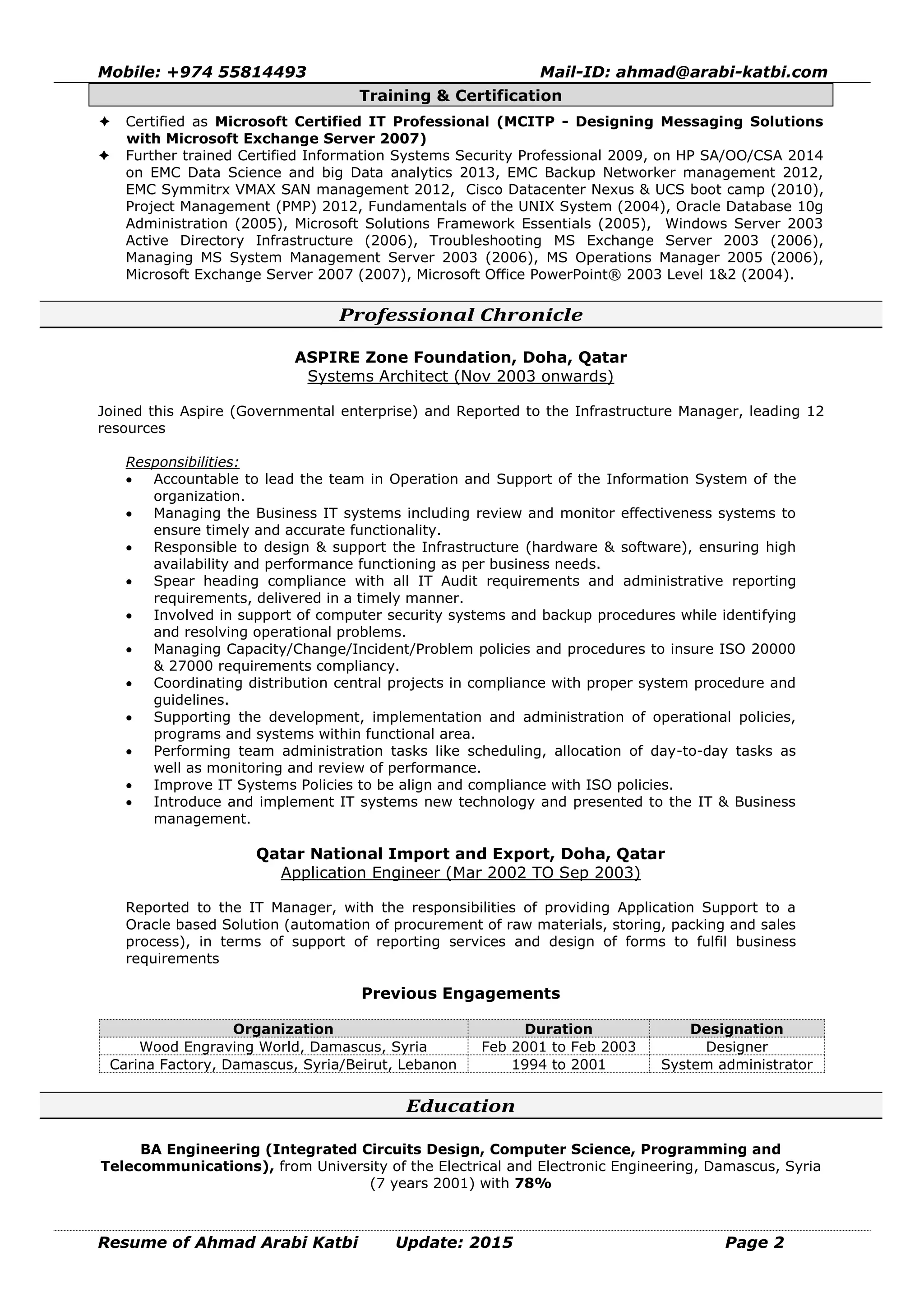 Resume - Ahmad Arabi Katbi-2015 | PDF | Operating Systems | Computer Software and Applications