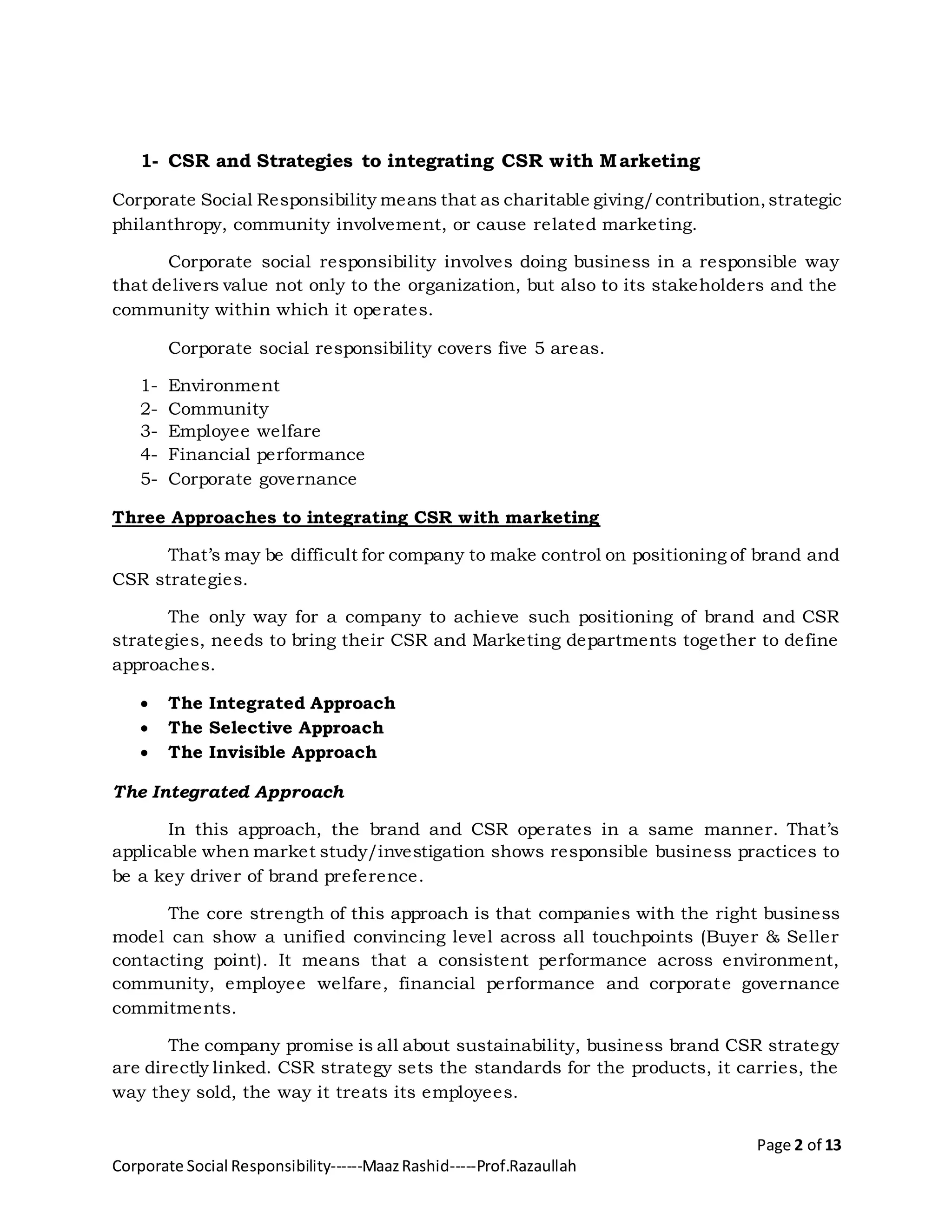 Assignment CSR and Marketing Approaches | DOCX