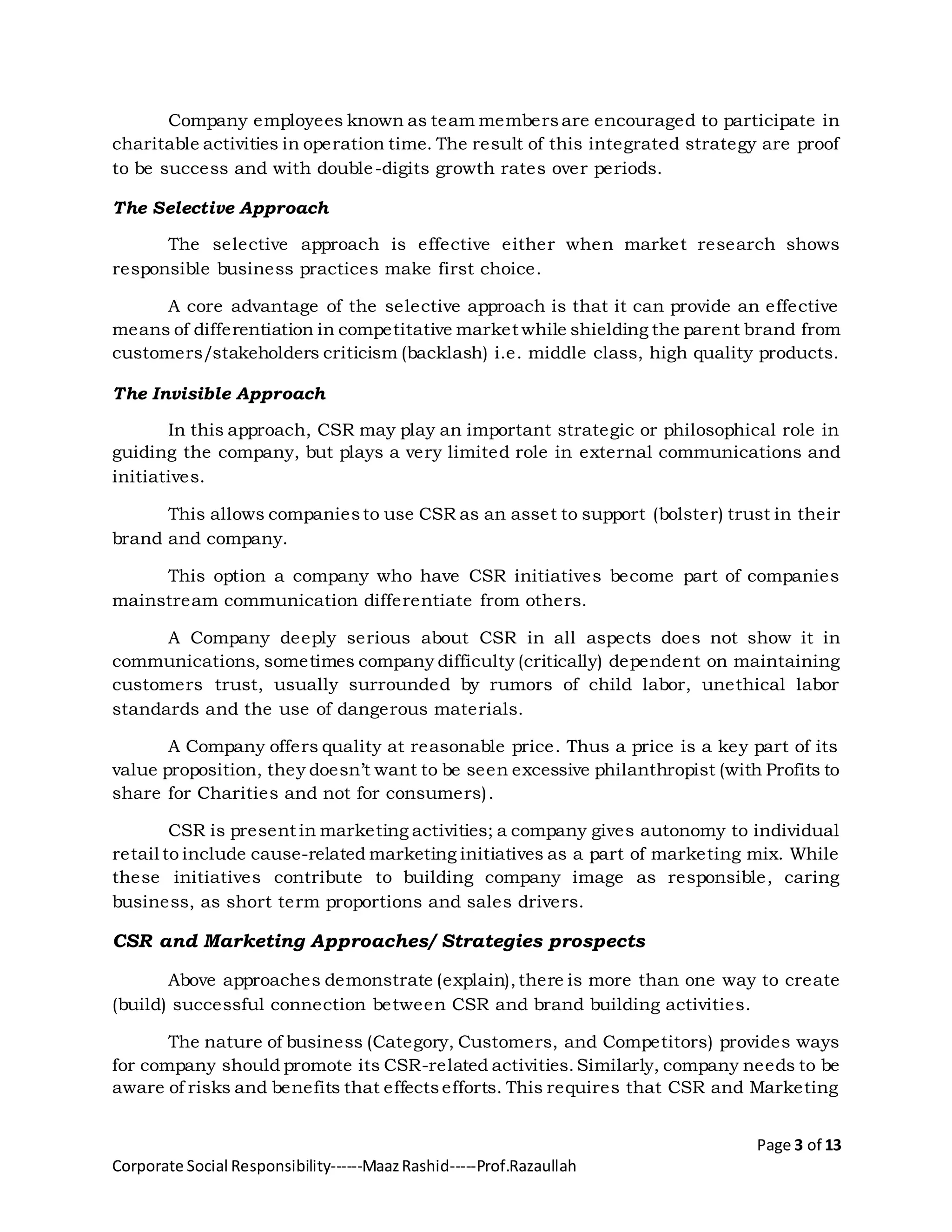 Assignment CSR and Marketing Approaches | DOCX