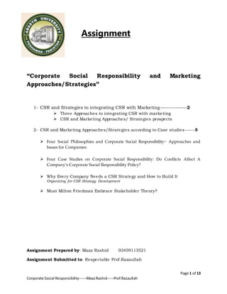 Assignment CSR and Marketing Approaches | DOCX