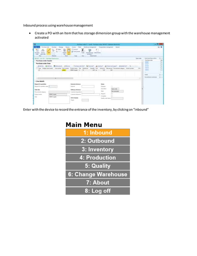 Inbound process using warehouse management | DOCX