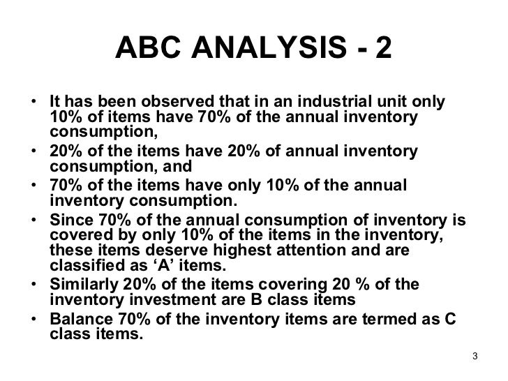 Inventory Control ABC Analysis Inventory Control ABC Analysis
