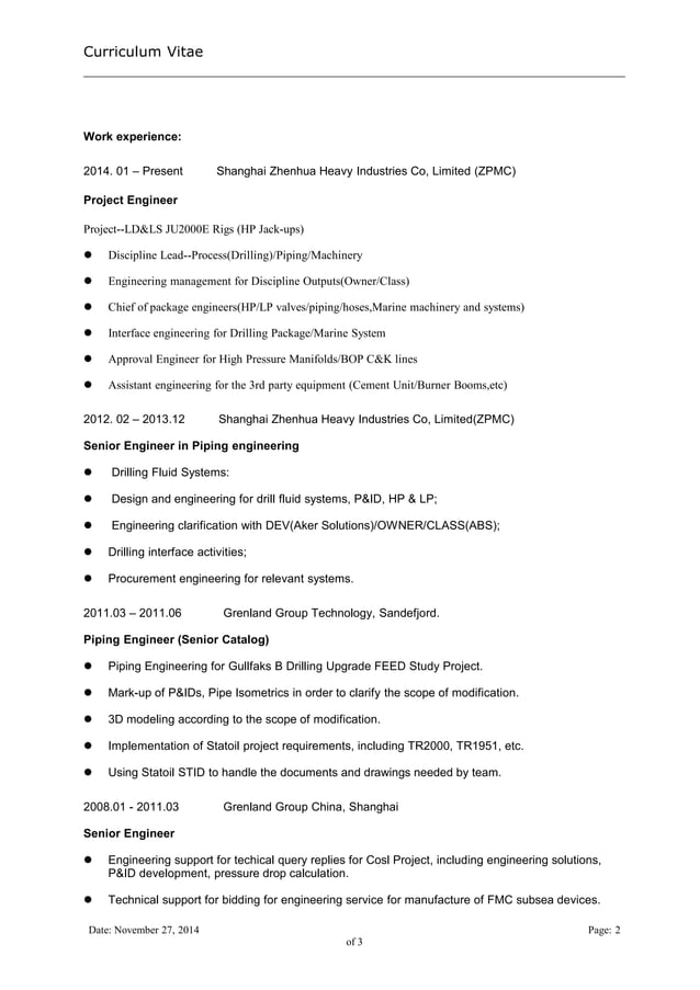 CV for Bob Gao 11.2014