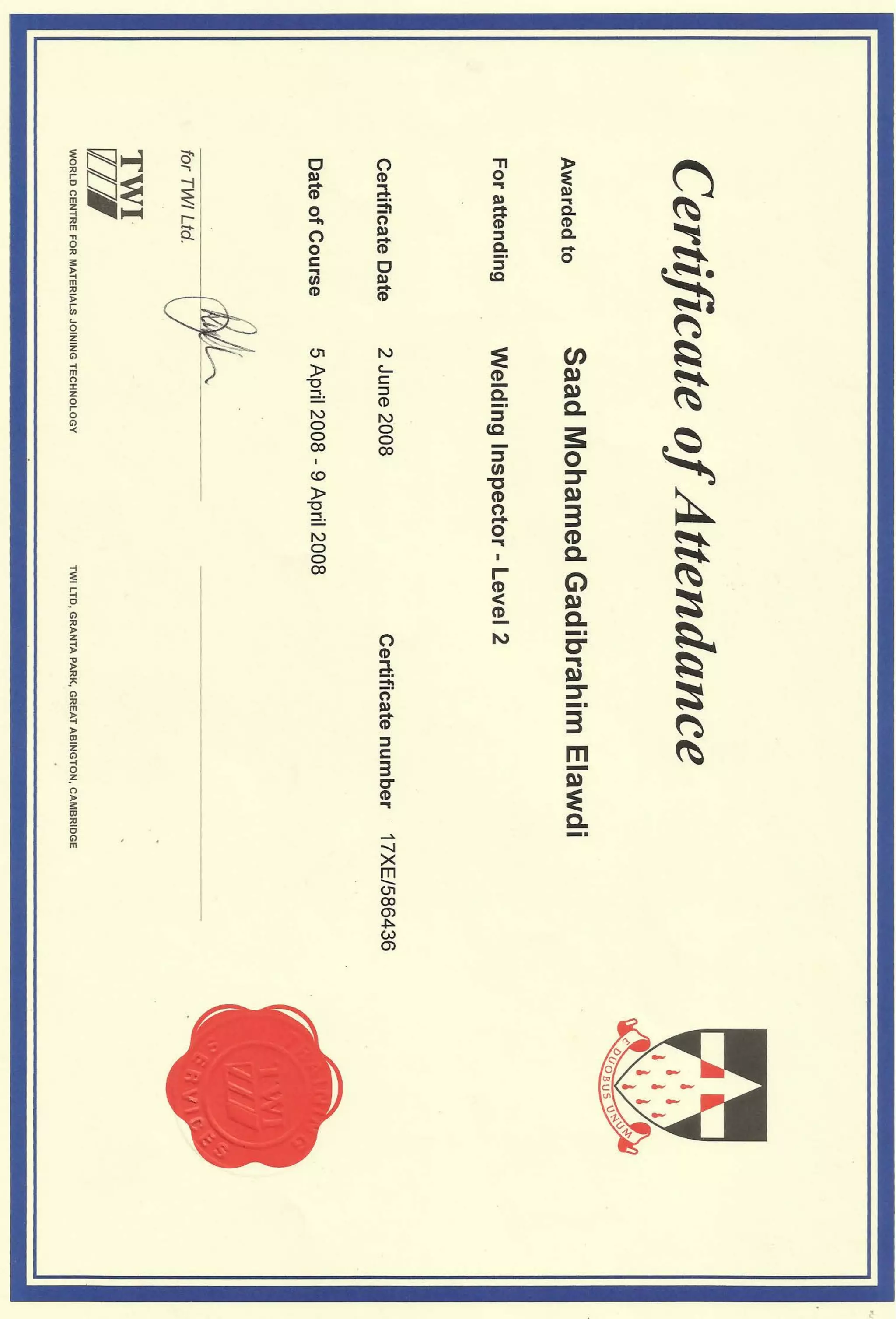 cswip-certificate of attendance | PDF