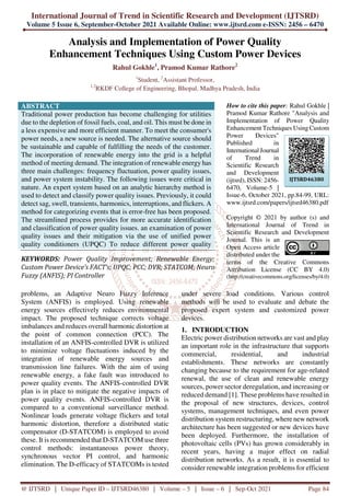 Analysis and Implementation of Power Quality Enhancement Techniques Using Custom Power Devices | PDF