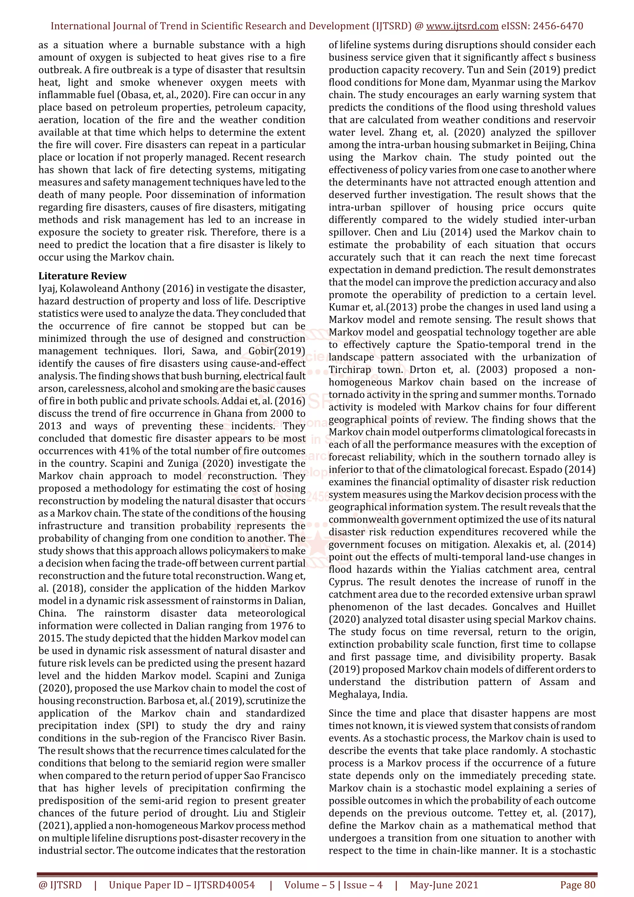Application of Markov Chain Model on Natural Disasters A Case Study of ...