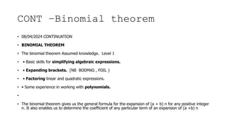 15 April 2024 CONT –Binomial theorem.pptx