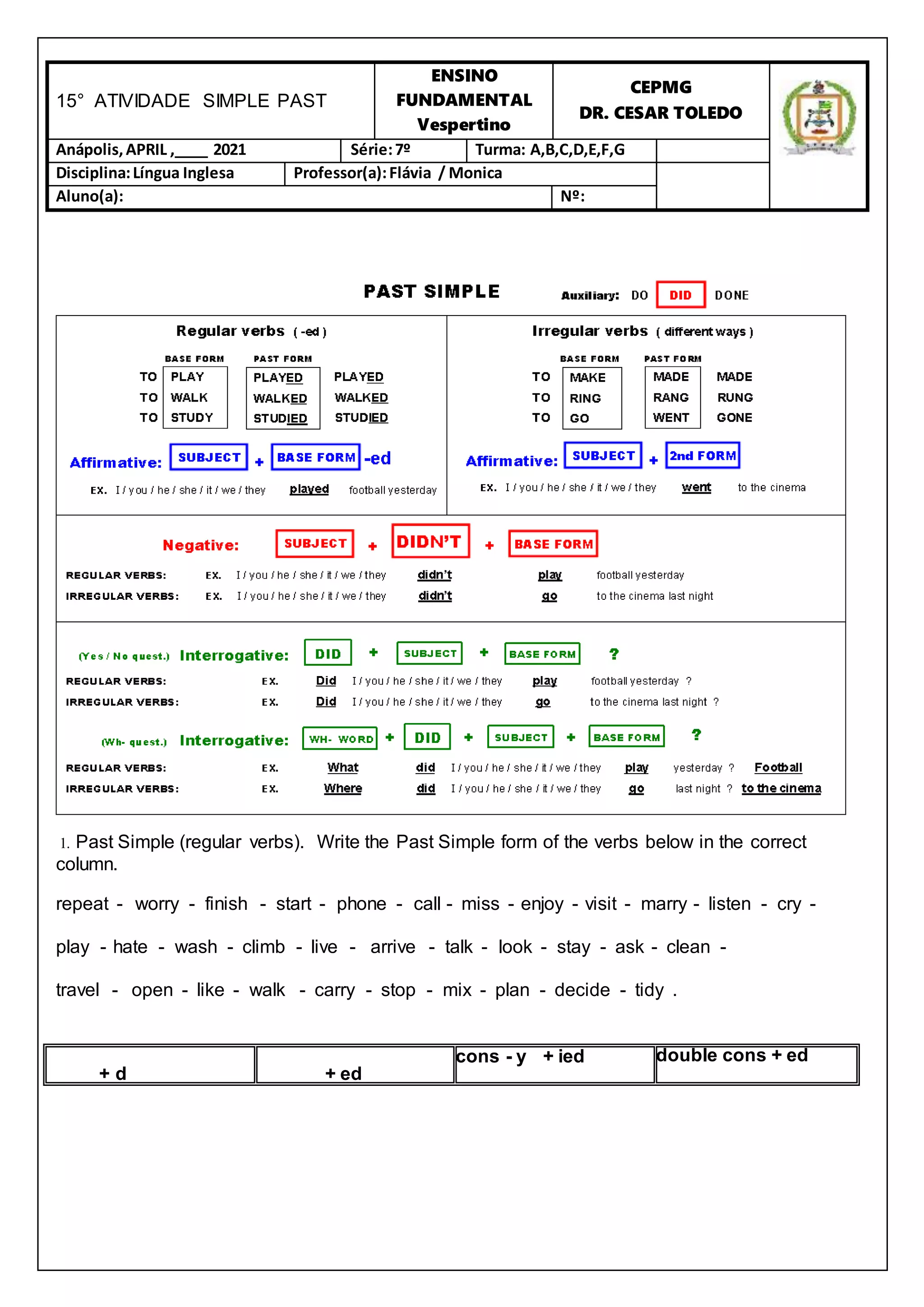15º atividade simple past | DOC