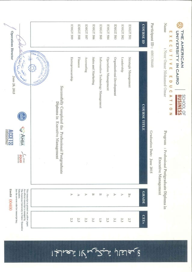 Executive Management Diploma-AUC | PDF