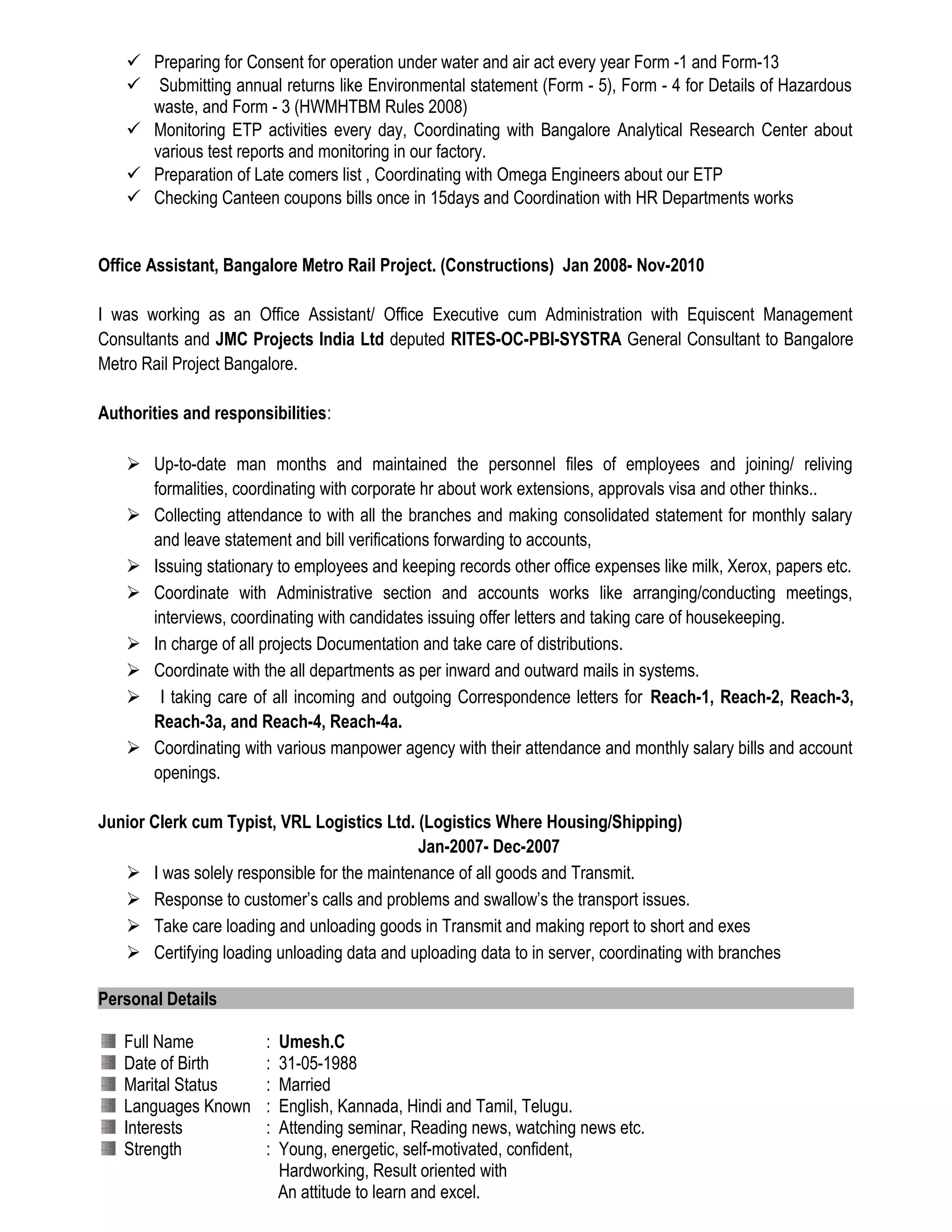 Resume Of Umesh | PDF