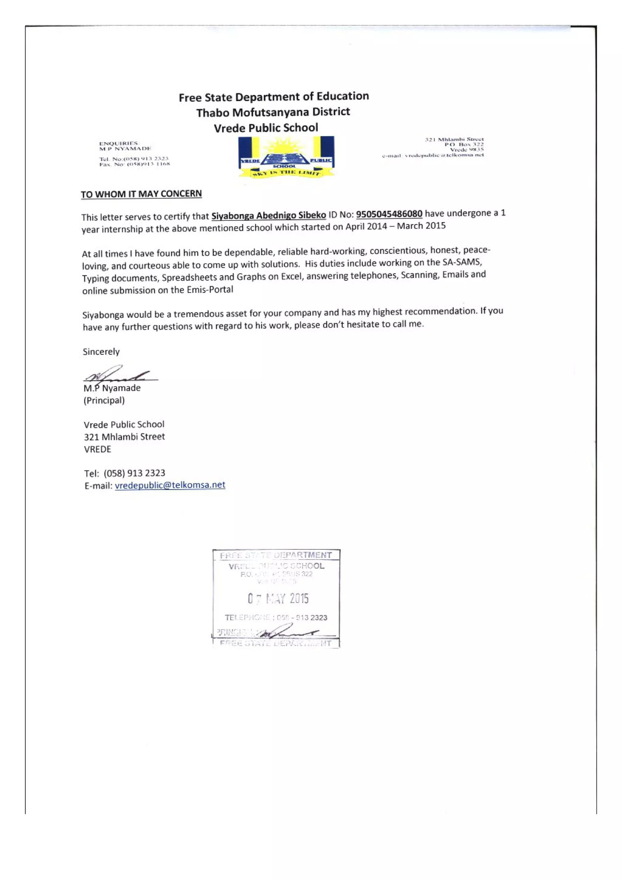 Reference Letter (VPS) | PDF