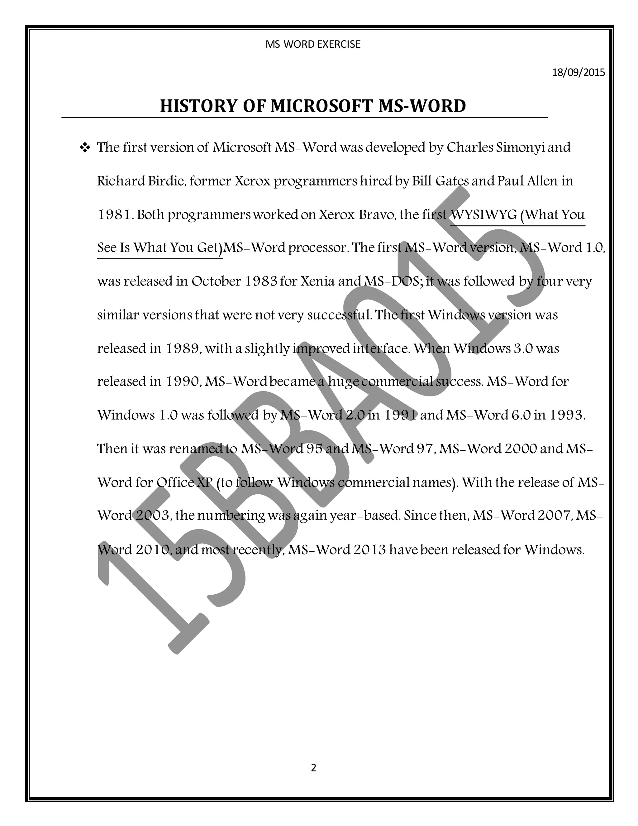 HISTORY OF MICROSOFT MS-WORD | DOCX