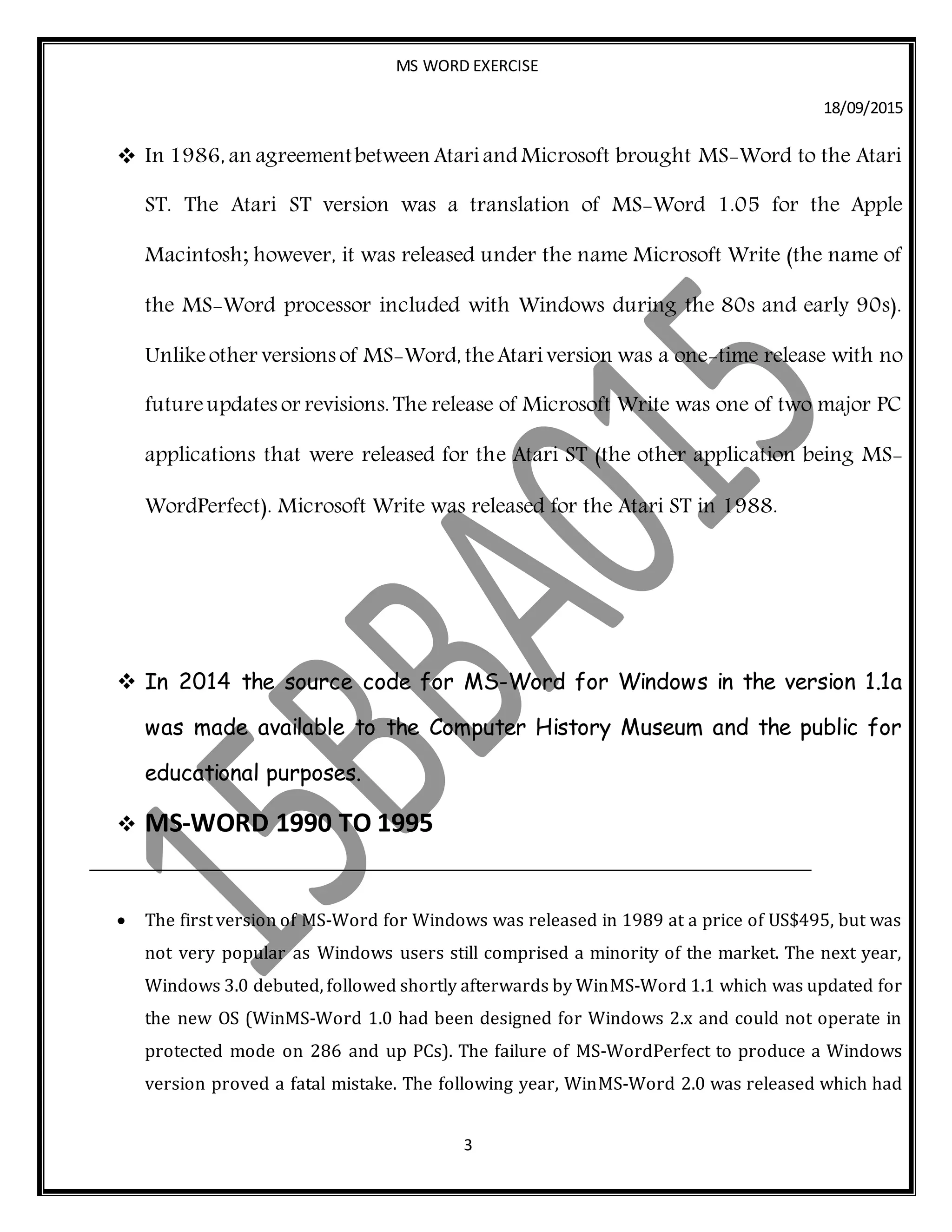 HISTORY OF MICROSOFT MS-WORD | DOCX