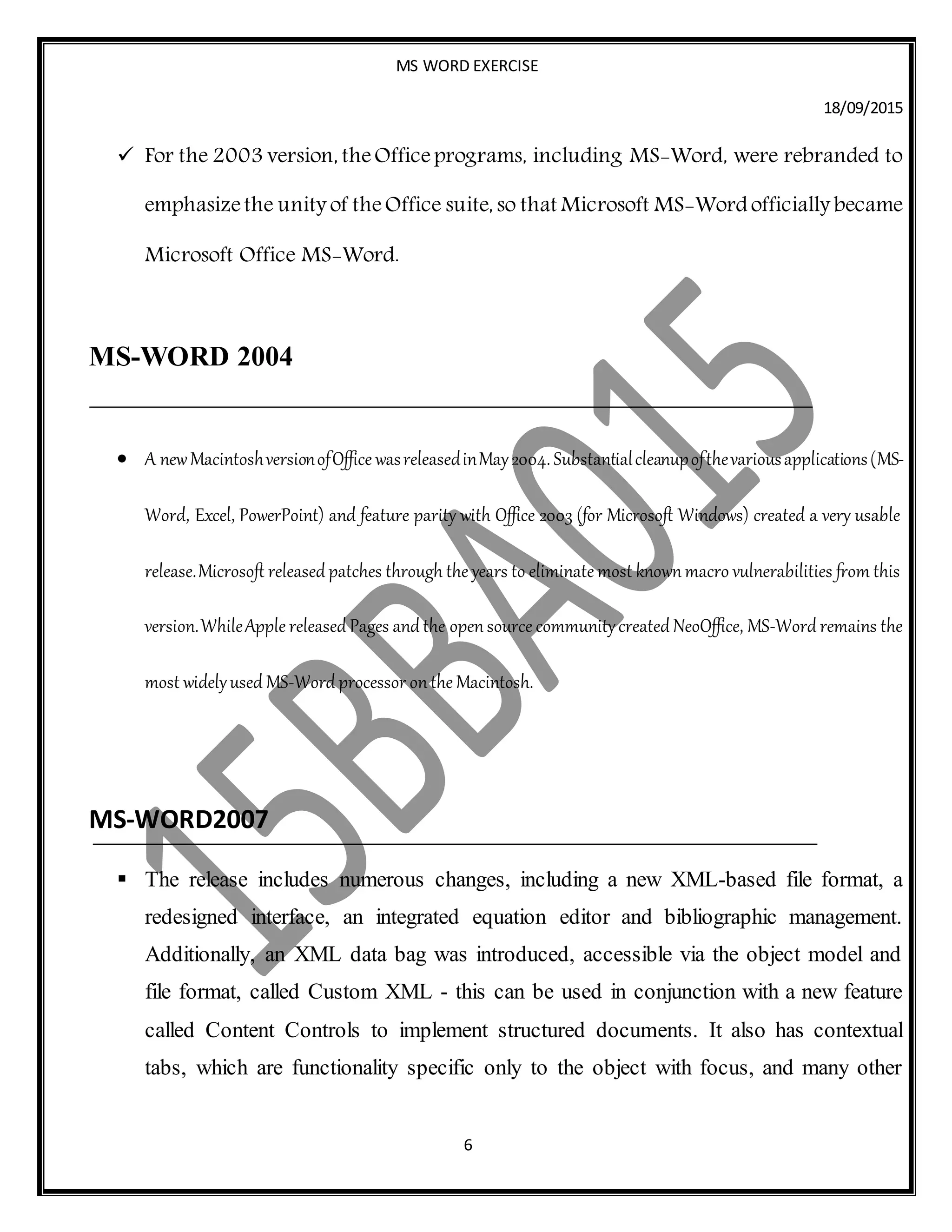 HISTORY OF MICROSOFT MS-WORD | DOCX