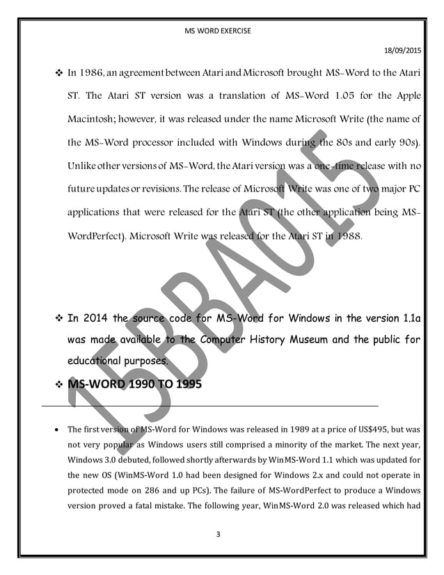 HISTORY OF MICROSOFT MS-WORD | DOCX | Operating Systems | Computer ...