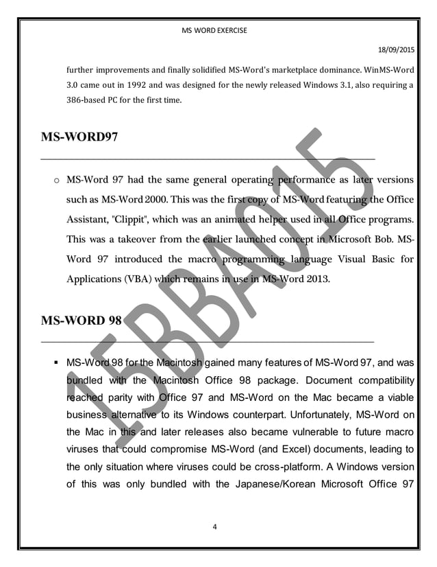HISTORY OF MICROSOFT MS-WORD | DOCX | Operating Systems | Computer ...