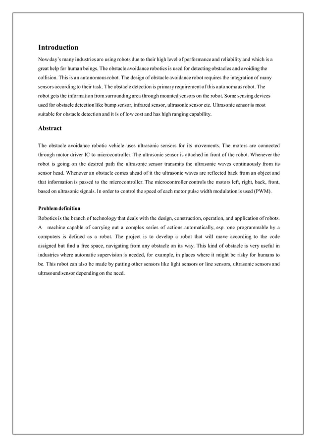Impediment detection robot using Arduino | PDF | Robotics | Technology ...