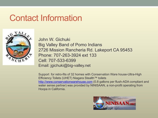 Big Valley Rancheria - Adoption of Demand Side Management for Water Conservation- Lessons ...