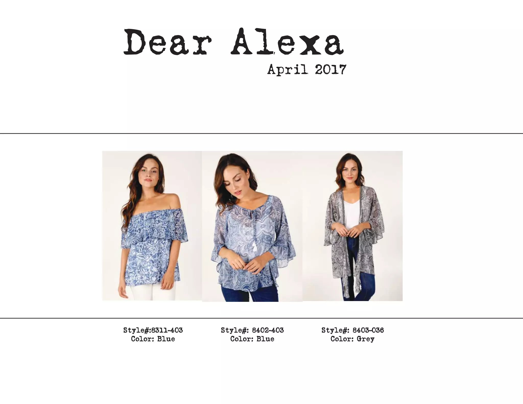 Dear Alexa line sheet April.compressed | PDF | Women\'s Clothing ...