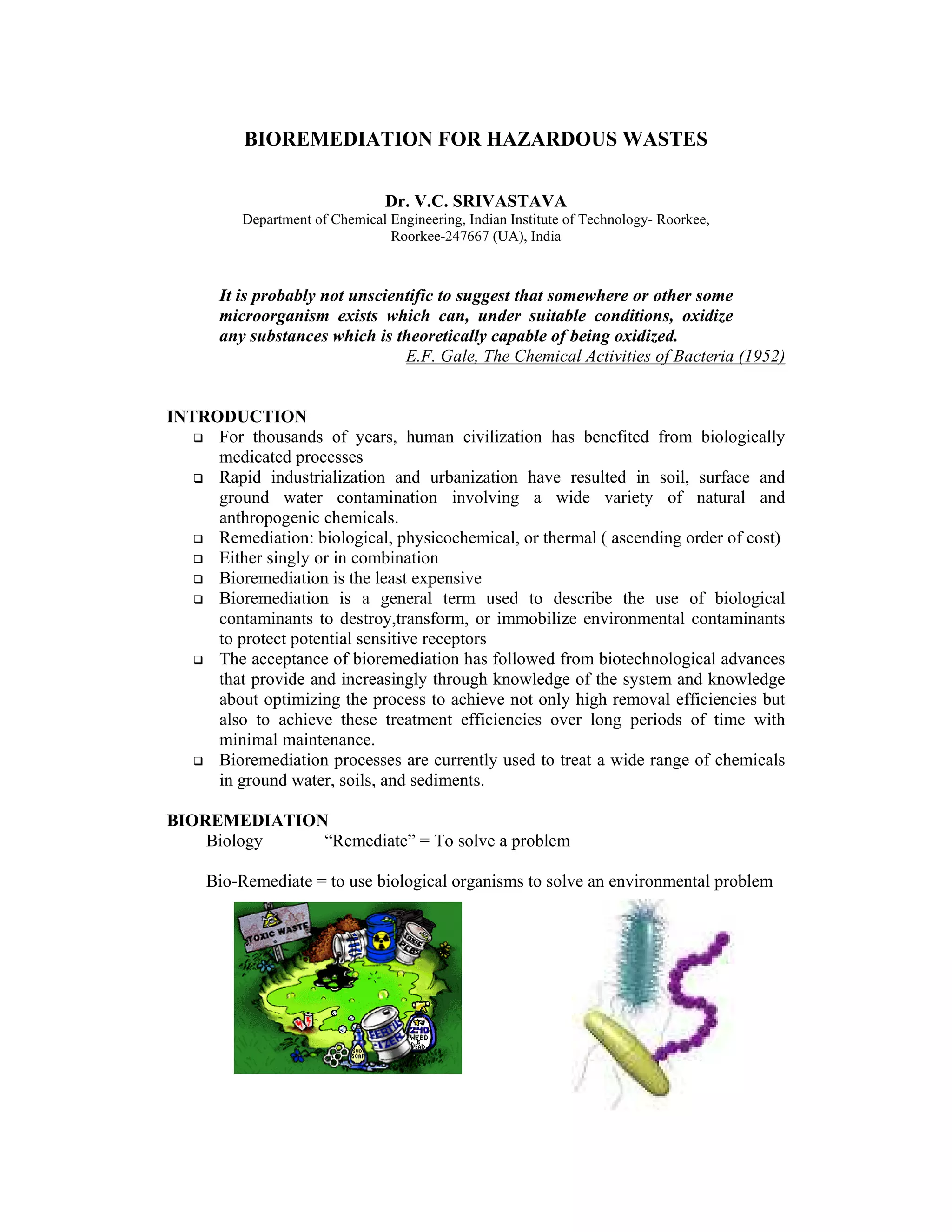 bioremediation for hazardous wastes | PDF
