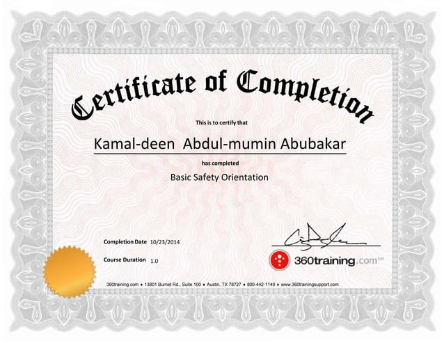 Basic Safety Orientation Cert. | PDF
