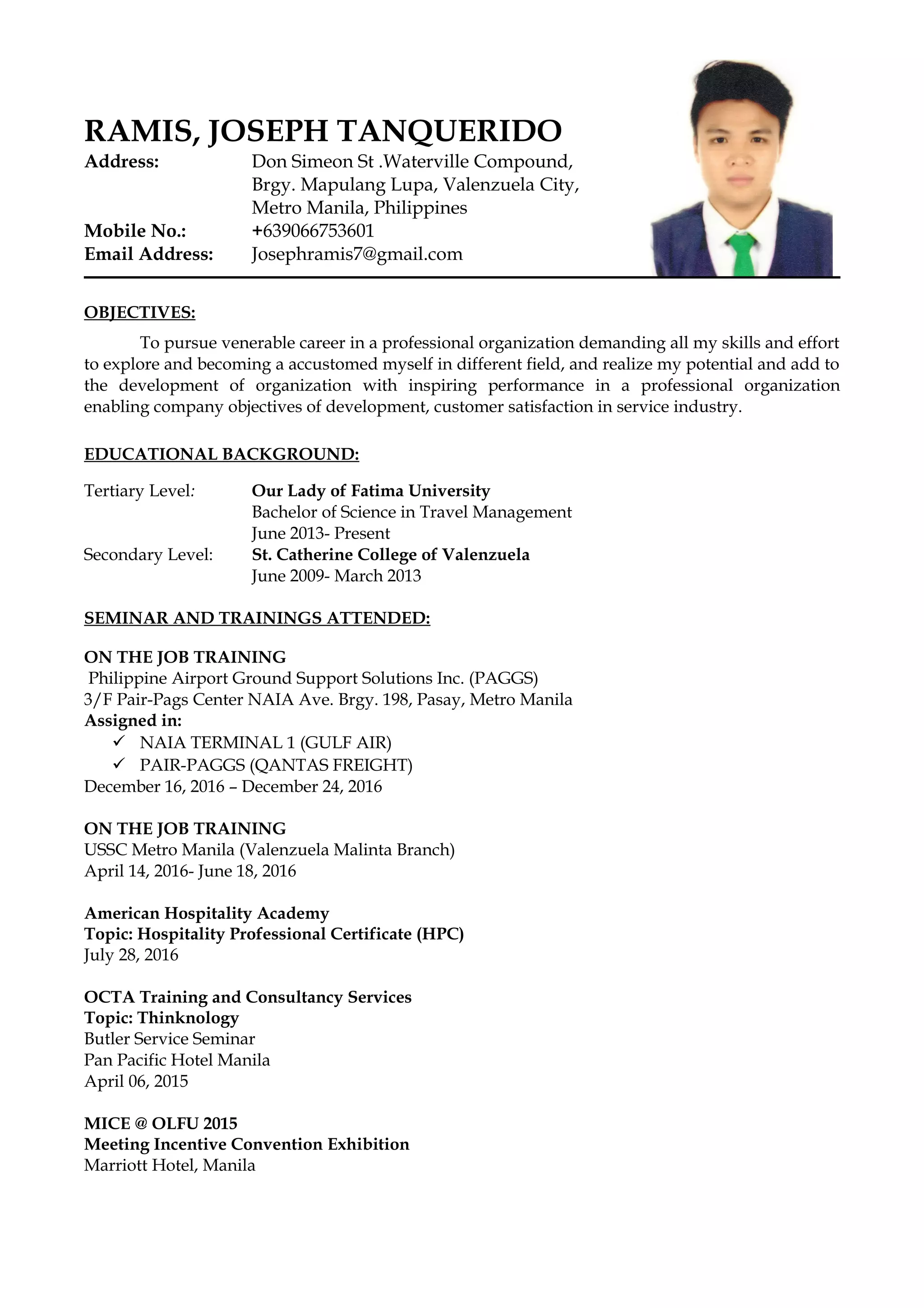 Resume- Ramis, Joseph T wpic | PDF