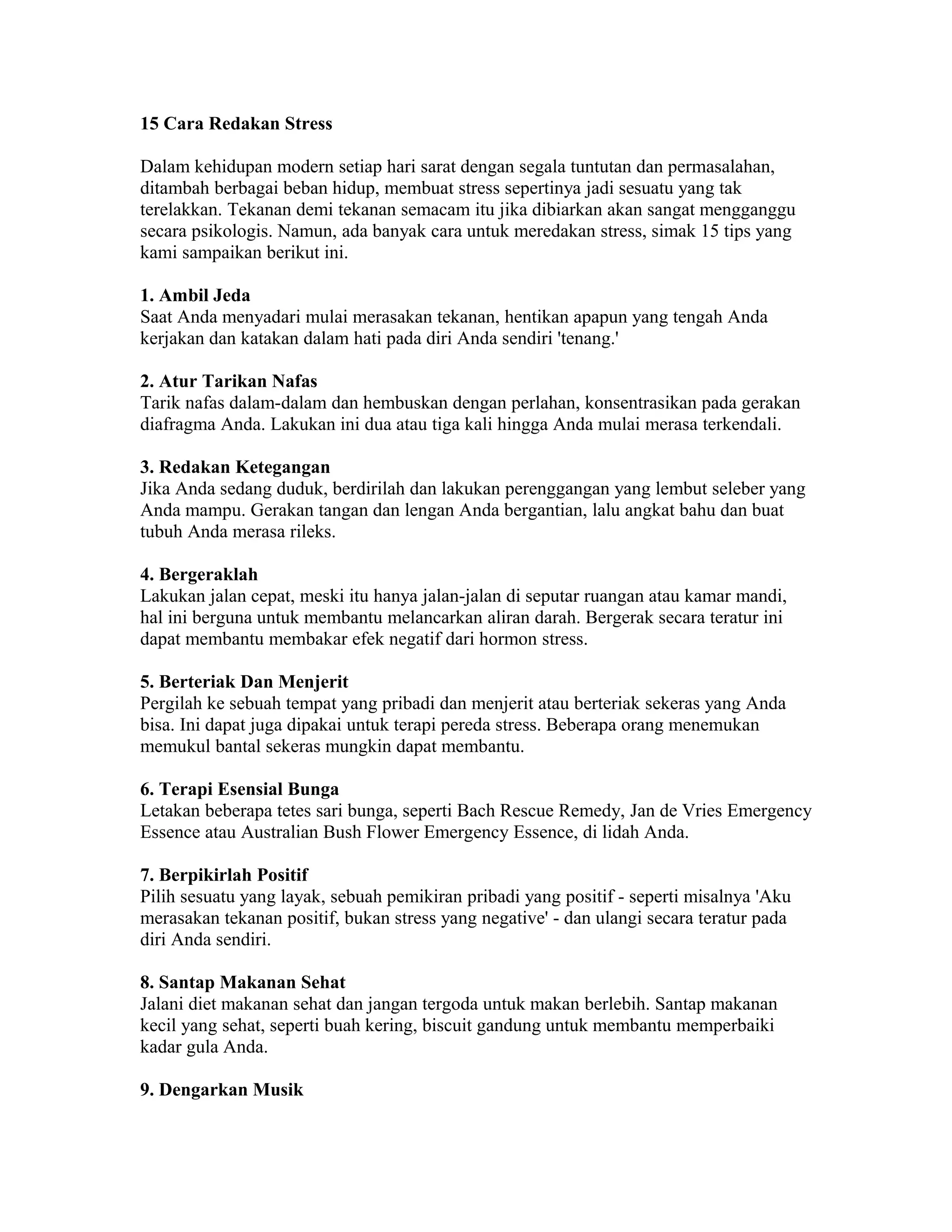 15 cara redakan stress | PDF