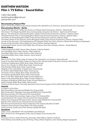 EarthenWatsonResume | PDF | Documentary | Genres