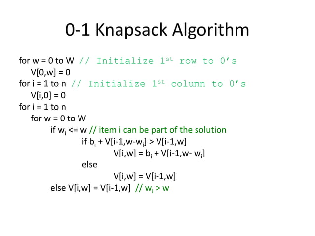 01 Knapsack Using Dynamic Programming Ppt