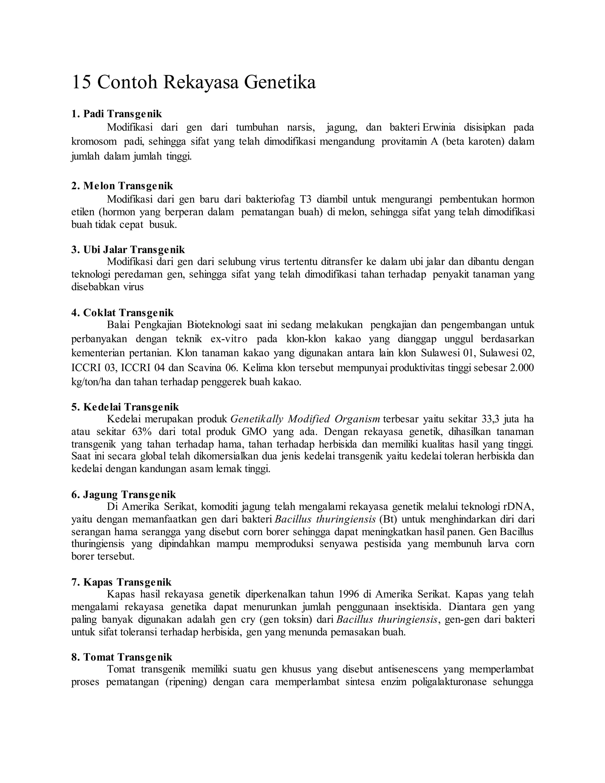 15 contoh rekayasa genetika | DOCX