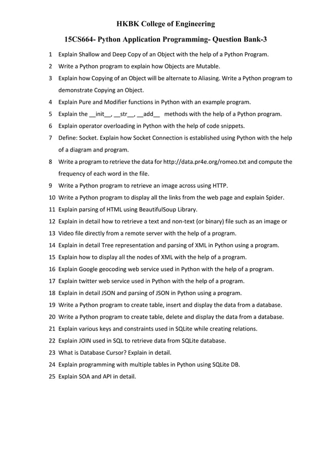 15cs664 Python Question Bank 3 Pdf