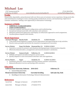 Michael Lee Resume Format 1 | PDF