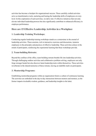 15 Effective Leadership Activities in a Workplace to Develop Leadership ...