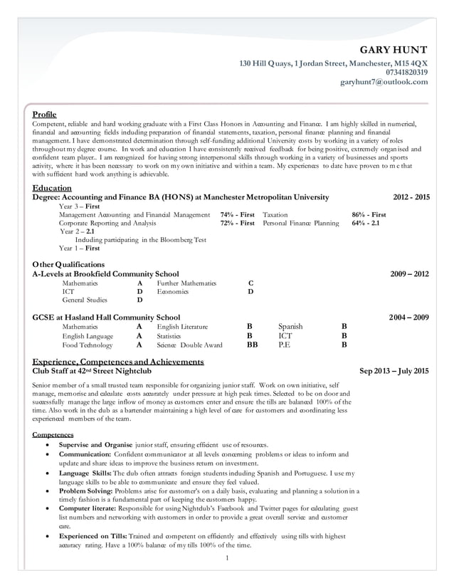 Gary Hunt CV | DOCX | Business Administration | Business