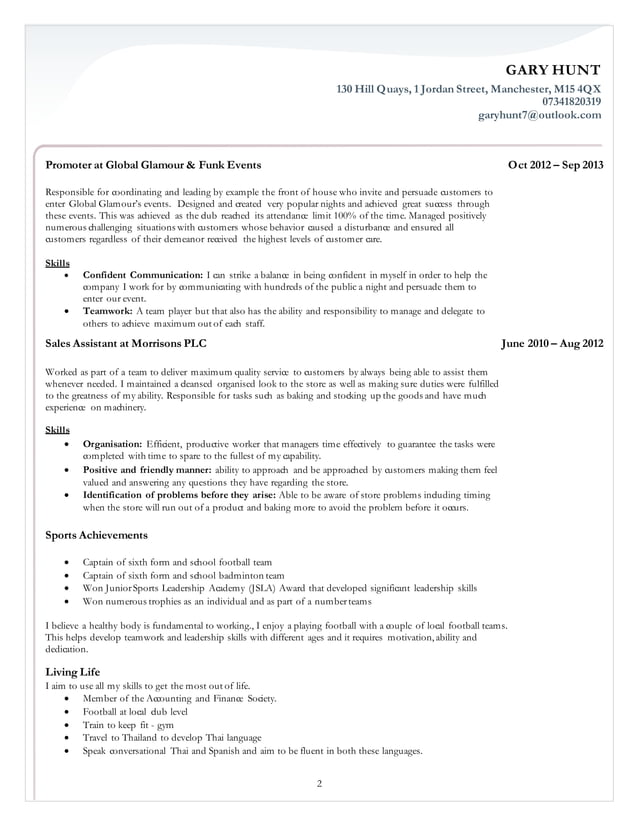 Gary Hunt CV | DOCX | Business Administration | Business