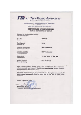 Certificate of PT. TTA | DOC