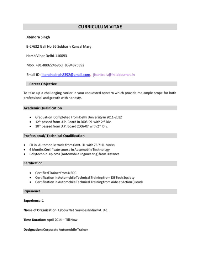 CURRICULUM VITAE _ Jitendra Singh (1) | DOCX | Careers