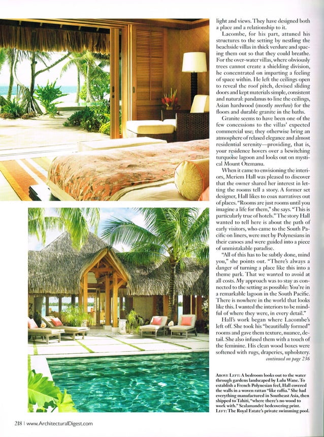 St Regis Bora Bora_ Interior Design Meriem Hall on Architectural Digest ...